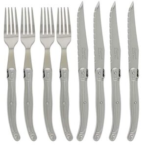 laguiole 8-piece stainless steel forks & steak knife set – 4 steak knives & 4 steak forks silverware set – smooth cut serrated knife blade – dishwasher safe, luxurious steak knives and fork set