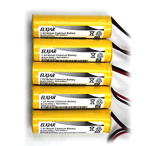 elxjar (5-Pack) 1.2V 900mAh Exit Sign Emergency Light NiCad Battery, Replacement Battery for Unitech AA900mAh OSA268 ELB CS01 DAA900BT, Lithonia EXR LED EL M6 White Connector