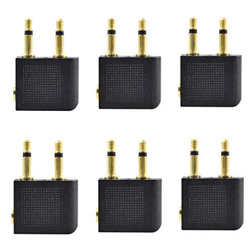 JZK 6 x Golden Plated 3.5mm Jack Airline Airplane Flight adapters Airline Flight adaptors for Headphones