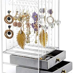 Sooyee Acrylic Earring Holder and Jewelry Organizer with 5 Drawers,Dustproof Jewelry Stand Rack Display Classic for Necklaces Bracelet Earrings and Ring,Clear