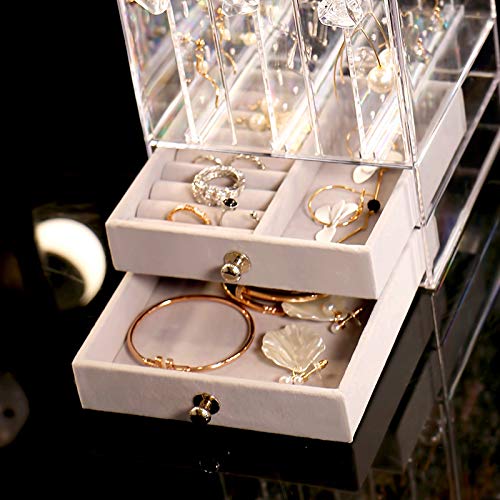 Sooyee Acrylic Earring Holder and Jewelry Organizer with 5 Drawers,Dustproof Jewelry Stand Rack Display Classic for Necklaces Bracelet Earrings and Ring,Clear