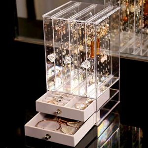 Sooyee Acrylic Earring Holder and Jewelry Organizer with 5 Drawers,Dustproof Jewelry Stand Rack Display Classic for Necklaces Bracelet Earrings and Ring,Clear