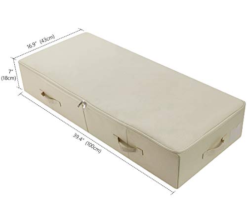 iwill CREATE PRO Ultra Large Under Bed Storage Organizer Box with Lid, Folding Design with 6 Handles, Beige