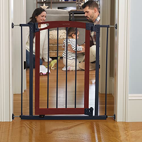 Summer Essex Craft Safety Baby Gate, Solid Wood Cherry Stain Arched Doorway and Charcoal Gray Metal Frame – 30” Tall, Fits Openings up to 28” to 42” Wide, Baby and Pet Gate for Doorways and Stairways