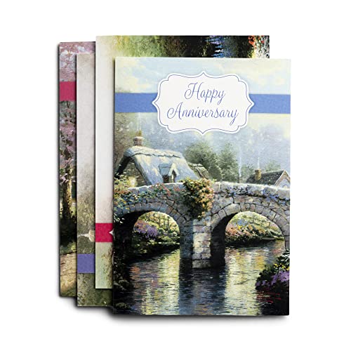 DaySpring - Happy Anniversary - Thomas Kinkade - Painter of Light - 4 Design Assortment with Scripture - 12 Boxed Cards & Envelopes (J1035)