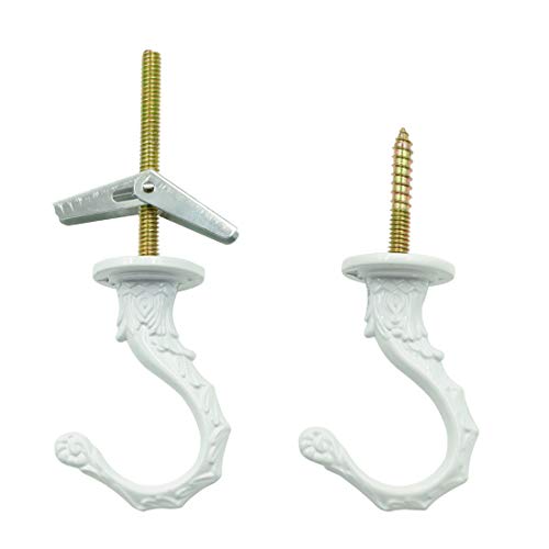 Hxchen 65mm/2.6" Ceiling Hooks - Heavy Duty Swag Hook with Steel Screws Bolts and Toggle Wings for Hanging Plants Ceiling Installation Cavity Wall Fixing White - (2 Sets)