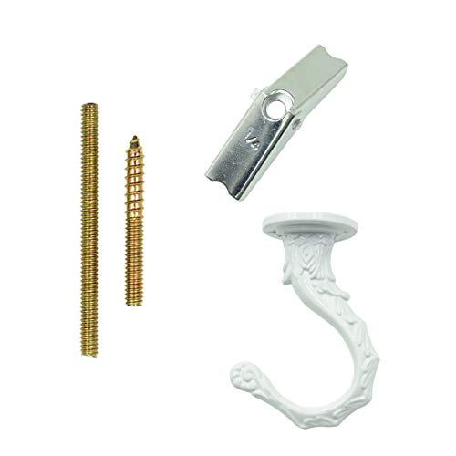 Hxchen 65mm/2.6" Ceiling Hooks - Heavy Duty Swag Hook with Steel Screws Bolts and Toggle Wings for Hanging Plants Ceiling Installation Cavity Wall Fixing White - (2 Sets)