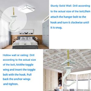 Hxchen 65mm/2.6" Ceiling Hooks - Heavy Duty Swag Hook with Steel Screws Bolts and Toggle Wings for Hanging Plants Ceiling Installation Cavity Wall Fixing White - (2 Sets)