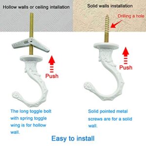 Hxchen 65mm/2.6" Ceiling Hooks - Heavy Duty Swag Hook with Steel Screws Bolts and Toggle Wings for Hanging Plants Ceiling Installation Cavity Wall Fixing White - (2 Sets)