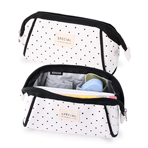 iSuperb Portable Pencil Case Large Capacity Trapezoid Shape Pencil Bag Canvas Zipper Stationery Organizer Storage Cosmetic Makeup Pouch for Women