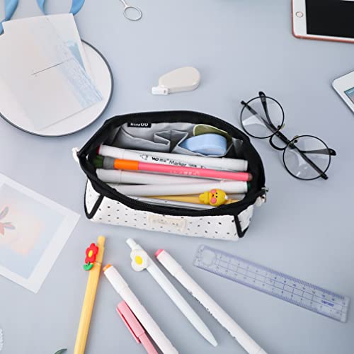 iSuperb Portable Pencil Case Large Capacity Trapezoid Shape Pencil Bag Canvas Zipper Stationery Organizer Storage Cosmetic Makeup Pouch for Women