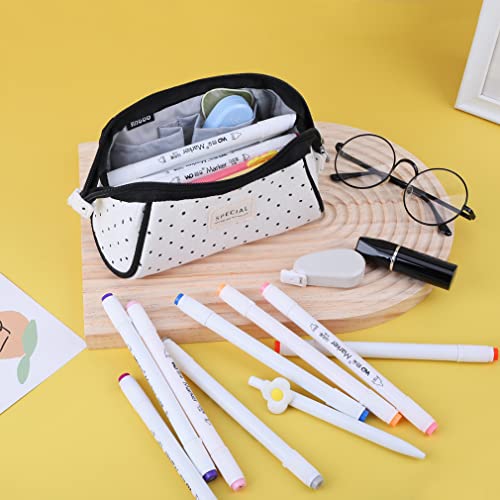 iSuperb Portable Pencil Case Large Capacity Trapezoid Shape Pencil Bag Canvas Zipper Stationery Organizer Storage Cosmetic Makeup Pouch for Women