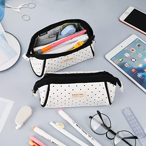 iSuperb Portable Pencil Case Large Capacity Trapezoid Shape Pencil Bag Canvas Zipper Stationery Organizer Storage Cosmetic Makeup Pouch for Women