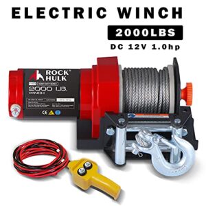 Rock-Hulk 2000lb 12V ATV/UTV Electric Winch, Off-Road Waterproof Steel Cable Winch for ATV UTV Towing Trailer Winch