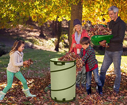 Collapsible -45 Gallon Canvas Garden Waste Bag -Pop-up Bucket Reusable Yard Leaf Bag Holder- Heavy Duty Hardshell Bottom – with Drain Holes for Lawn Pool Garden Camping Trash Debris Bag with Handles