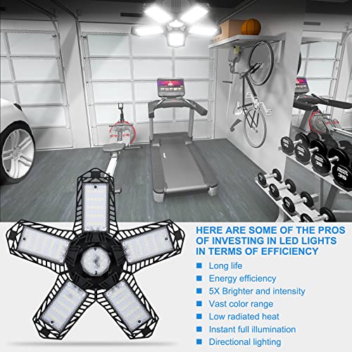 siicaaG 2 Pack LED Garage Lights, 12000LM Ultra Bright 120W LED Deformable Garage Ceiling Lights, with E26 Screw Socket, 5 Adjustable Panels 6500K Shop Light, Barn Light, Bay Light, Workshop Light