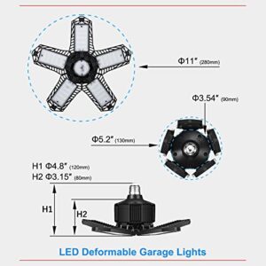 siicaaG 2 Pack LED Garage Lights, 12000LM Ultra Bright 120W LED Deformable Garage Ceiling Lights, with E26 Screw Socket, 5 Adjustable Panels 6500K Shop Light, Barn Light, Bay Light, Workshop Light