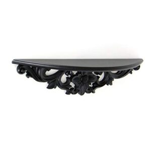 benjara hand carved wooden moonbay wall shelf in floral design, black