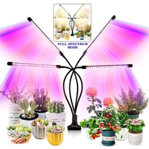 leoter grow light for indoor plants - upgraded version 80 led lamps with full spectrum & red blue spectrum, 3/9/12h timer, 10 dimmable level, adjustable gooseneck,3 switch modes