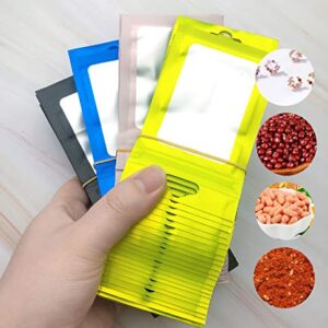 Markeny 200 Pack Mylar Zip Lock Bags Aluminum Foil Bags, Metallic Mylar Foil Flat ZipLock Food Storage Bags Pouch, 6 x 10 cm/2.36 x 3.94 inch, 4 Color