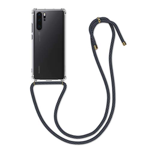 kwmobile Crossbody Case Compatible with Huawei P30 Pro Case - Clear TPU Phone Cover w/Lanyard Cord Strap - Anthracite