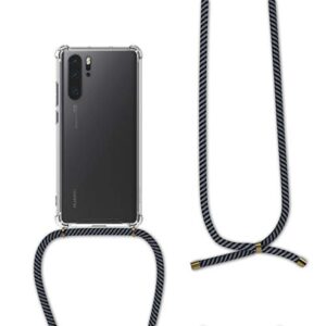 kwmobile Crossbody Case Compatible with Huawei P30 Pro Case - Clear TPU Phone Cover w/Lanyard Cord Strap - Anthracite