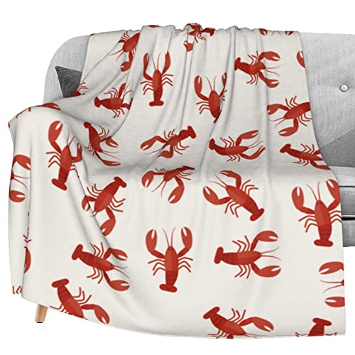 Delerain Red Lobsters Crawfish Flannel Fleece Throw Blanket 50"x60" Living Room/Bedroom/Sofa Couch Warm Soft Bed Blanket for Kids Adults All Season