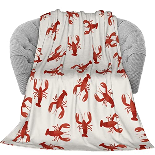 Delerain Red Lobsters Crawfish Flannel Fleece Throw Blanket 50"x60" Living Room/Bedroom/Sofa Couch Warm Soft Bed Blanket for Kids Adults All Season