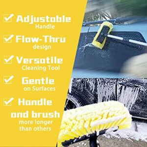 60 Inch Car Wash Brush 12" with Soft Bristle Head Flow-Through Heavy Duty Tri-Level Dip Auto Car Wash Brush Long Handle Car Exterior Washing Yellow