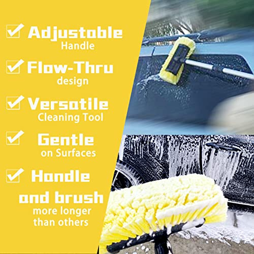 60 Inch Car Wash Brush 12" with Soft Bristle Head Flow-Through Heavy Duty Tri-Level Dip Auto Car Wash Brush Long Handle Car Exterior Washing Yellow