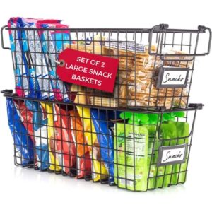 granrosi wire baskets for storage pantry baskets, set of 2 wire storage baskets, wire baskets for organizing, large wire basket, kitchen organization baskets, metal basket for storage - l - bronze