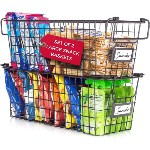 Granrosi Wire Baskets For Storage Pantry Baskets, Set of 2 Wire Storage Baskets, Wire Baskets for Organizing, Large Wire Basket, Kitchen Organization Baskets, Metal Basket for Storage - L - Bronze