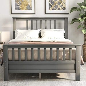 julyfox grey bed frame full 500lb heavy duty, hard wood platform bed with headboard slatted footboard no box spring needed(full, gray)