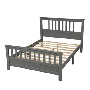 JULYFOX Grey Bed Frame Full 500lb Heavy Duty, Hard Wood Platform Bed with Headboard Slatted Footboard No Box Spring Needed(Full, Gray)