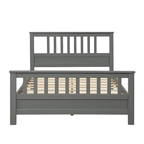 JULYFOX Grey Bed Frame Full 500lb Heavy Duty, Hard Wood Platform Bed with Headboard Slatted Footboard No Box Spring Needed(Full, Gray)