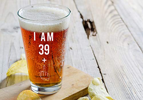 39 + One Middle Finger 40th Birthday Gifts for Men Women Beer Glass – Funny 40 Year Old Presents - 16 oz Pint Glasses Party Decorations Supplies - Craft Beers Gift Ideas for Dad Mom Husband Wife 40 th