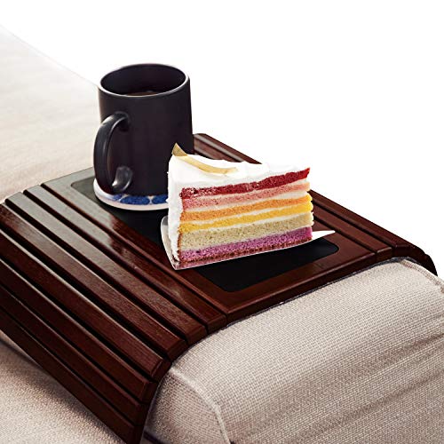 LENUE Bamboo Sofa Arm Tray - Newly Upgraded Small TV Side Table for Your Couch - Ideal Cup Holder, Drink Coaster and Remote Caddy - Perfect for Birthday, Housewarming & Wedding Gifts