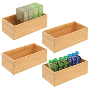 mdesign bamboo wood organizer storage bin box for kitchen, pantry, and drawer organization; holder for snacks, juice boxes, utensils, tea, coffee - echo collection - 4 pack - natural