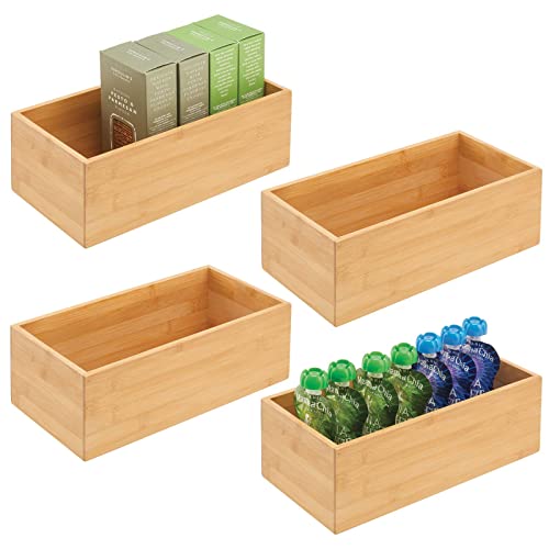 mDesign Bamboo Wood Organizer Storage Bin Box for Kitchen, Pantry, and Drawer Organization; Holder for Snacks, Juice Boxes, Utensils, Tea, Coffee - Echo Collection - 4 Pack - Natural