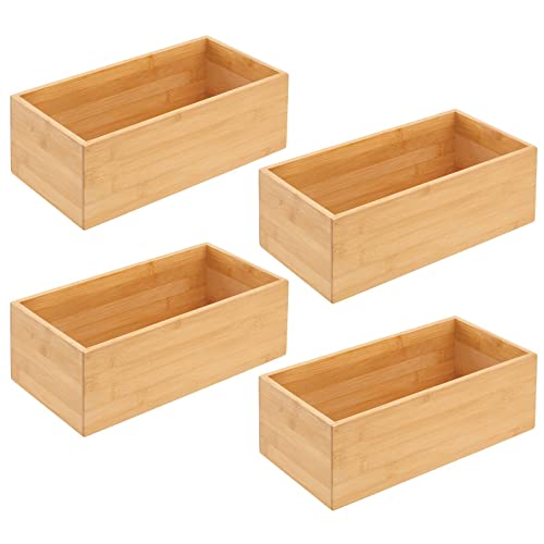 mDesign Bamboo Wood Organizer Storage Bin Box for Kitchen, Pantry, and Drawer Organization; Holder for Snacks, Juice Boxes, Utensils, Tea, Coffee - Echo Collection - 4 Pack - Natural