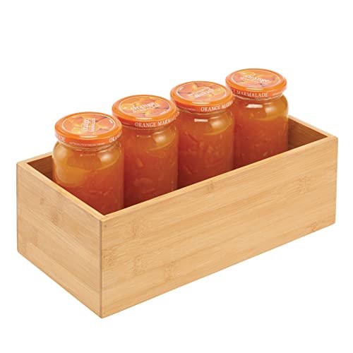 mDesign Bamboo Wood Organizer Storage Bin Box for Kitchen, Pantry, and Drawer Organization; Holder for Snacks, Juice Boxes, Utensils, Tea, Coffee - Echo Collection - 4 Pack - Natural