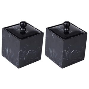 topbathy 2pcs black qtip dispenser apothecary jars bathroom vanity q tip holder storage canister jar for cotton swab cotton ball hair band resin marble grain