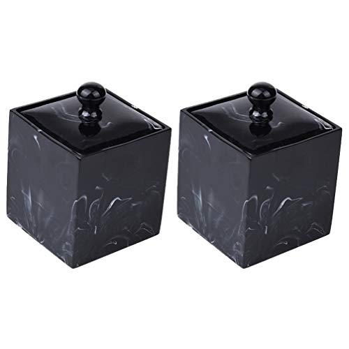 TOPBATHY 2pcs Black Qtip Dispenser Apothecary Jars Bathroom Vanity Q Tip Holder Storage Canister Jar for Cotton Swab Cotton Ball Hair Band Resin Marble Grain