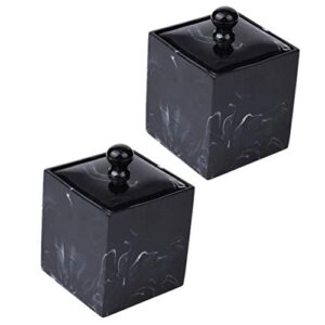 TOPBATHY 2pcs Black Qtip Dispenser Apothecary Jars Bathroom Vanity Q Tip Holder Storage Canister Jar for Cotton Swab Cotton Ball Hair Band Resin Marble Grain