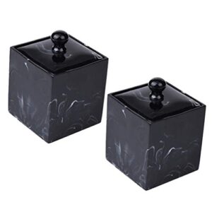 TOPBATHY 2pcs Black Qtip Dispenser Apothecary Jars Bathroom Vanity Q Tip Holder Storage Canister Jar for Cotton Swab Cotton Ball Hair Band Resin Marble Grain