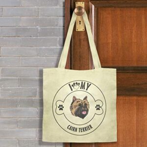 Custom Canvas Tote Shopping Bag I Love Paw My Cairn Terrier Dog Cairn Terrier Reusable Beach Bags for Women Black Design Only