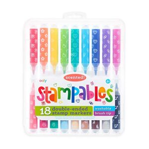 ooly, stampables double ended scented stamp markers, drawing and coloring tool for kids and adults, cool and fun pens for creative projects, gift idea for boys and girls, pack of 18 vibrant colors