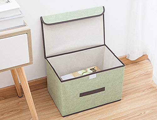 Elonglin Foldable Storage Basket, 2 Pack Lidded Storage Bins with Handle Organize Clothes Toys Book Universal Household Containers for Bedroom Wardrobe Clothes Office Shelf (Green)