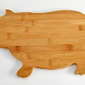 HOME-X Pig-Shaped Bamboo Reversible Cutting Board and Serving Tray, Cheese Board, Kitchen Tray, or Fruit Platter-Natural Color-15 5/8" x 9 1/2" x 5/8"