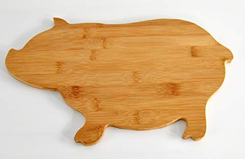 HOME-X Pig-Shaped Bamboo Reversible Cutting Board and Serving Tray, Cheese Board, Kitchen Tray, or Fruit Platter-Natural Color-15 5/8" x 9 1/2" x 5/8"